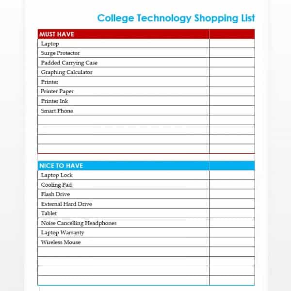 Free College Technology Shopping List - Organized 31