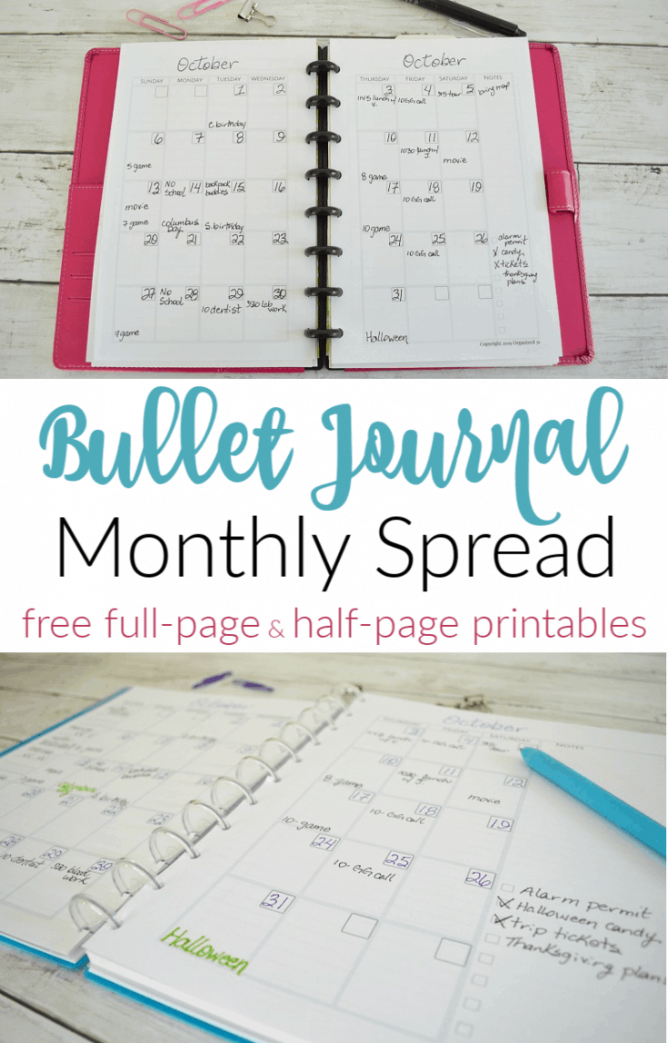 Bullet Journal Monthly Spread - Organized 31