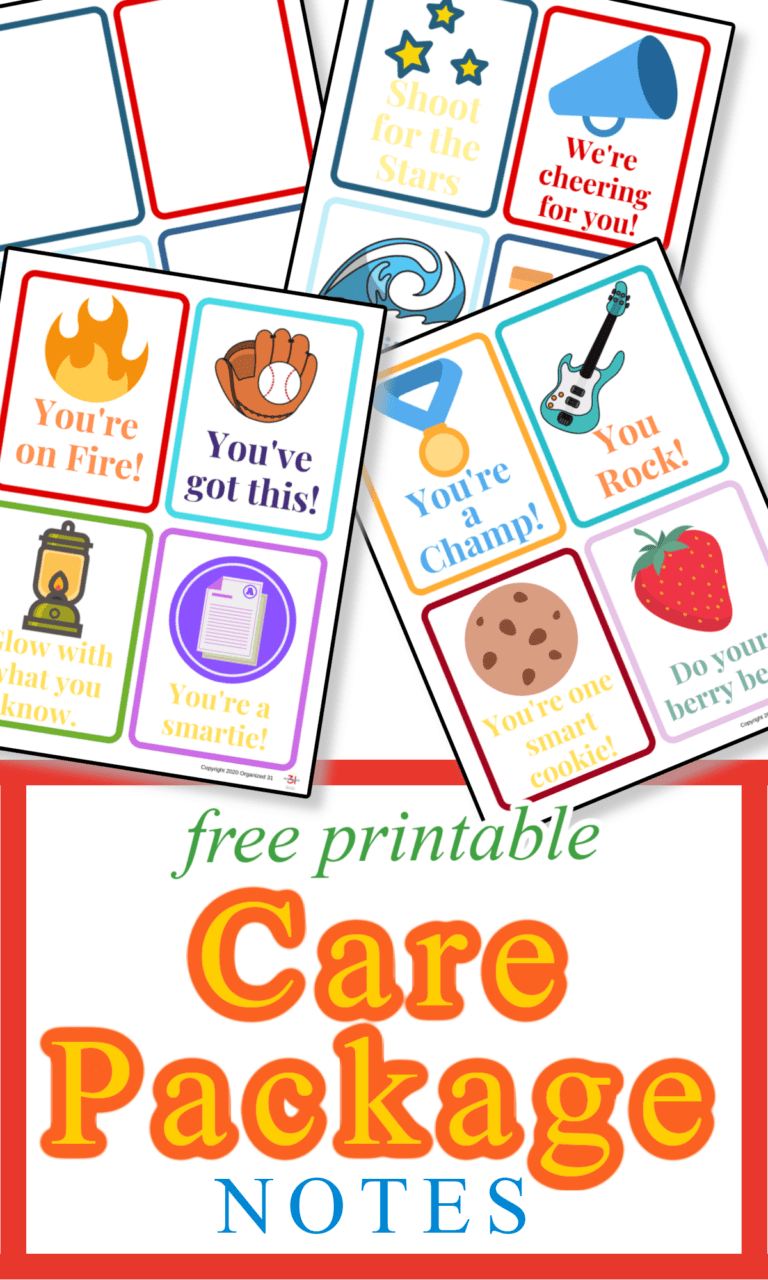 Free Care Package Notes - Organized 31